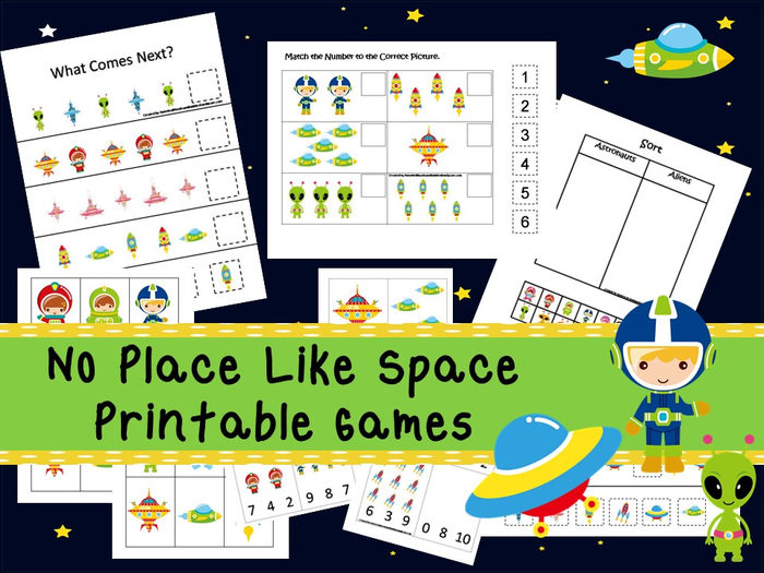 30 Printable No Place Like Space themed Games and Activities