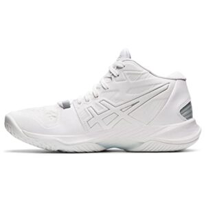 asics women's sky elite flytefoam mid top 2 volleyball shoes, 8.5, white/white