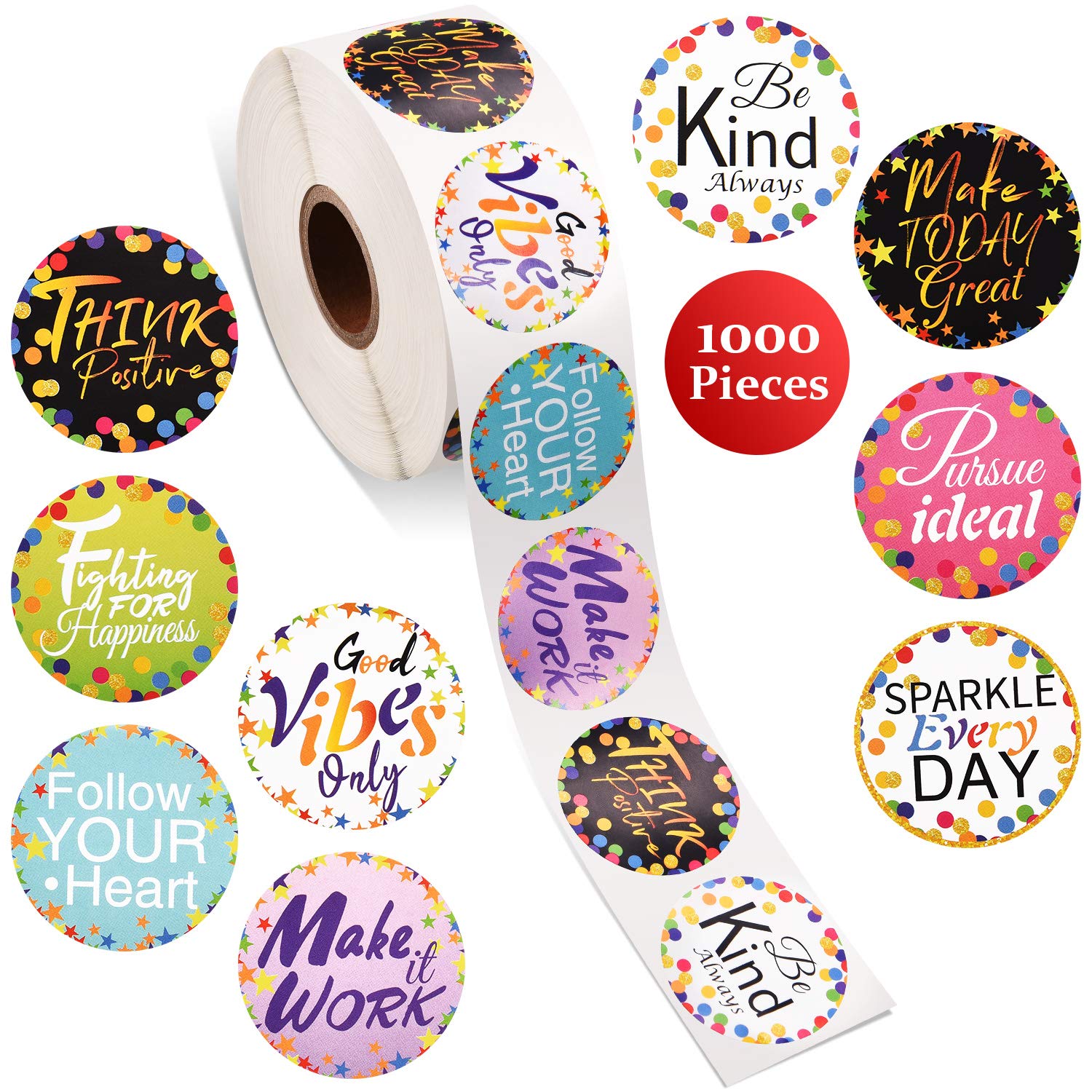 1000 Pieces Confetti Positive Sayings Stickers Colorful Positive Quote Stickers Removable Confetti Stickers Self Adhesive Roll Stickers for Classroom Bulletin Board