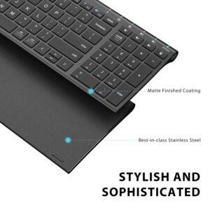 iClever Wireless Keyboard GKA22S Rechargeable Keyboard with Number Pad, Full-Size Stainless Steel Ultra Slim Keyboard, 2.4G Stable Connection Wireless Keyboard for iMac, Mackbook, PC, Laptop