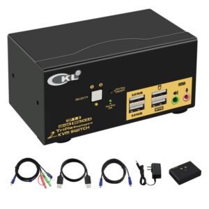 ckl kvm switch triple monitor displayport 2 port 4k 60hz 4:4:4, 2x3 dp kvm switch with audio and usb 2.0 hubs, model number: ckl-623dp