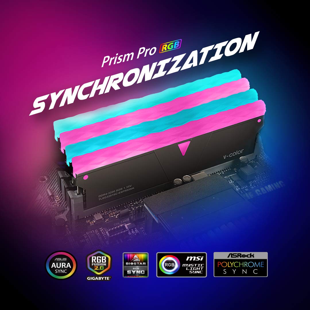 V-Color Prism Pro DDR4 16GB(8GBx2)-3200MHz (PC4-25600) CL16 RGB Gaming Desktop Ram Memory UDIMM Hynix IC - Jet Black (TL8G32816C-E6PRKWK)