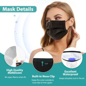 Assacalynn Disposable Mask 4 Layer 2023 Black Mask with White Inside, Breathable Single Use Dust Mask with Wider Soft Earloops for Adult Men Women Box 50 Pack