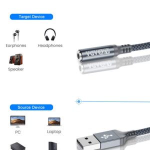 AkoaDa USB to Audio Jack Adapter(18cm), External Sound Card Jack Audio Adapter with 3.5mm Aux Stereo Converter Compatible with Headset,PC, Laptop, Linux, Desktops, PS4 and More Device (Grey)