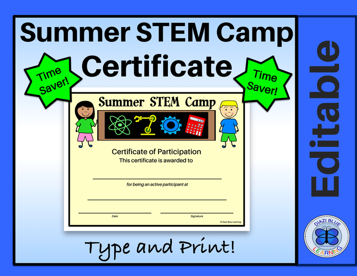 Summer STEM Camp Certificate - Chalkboard Kids