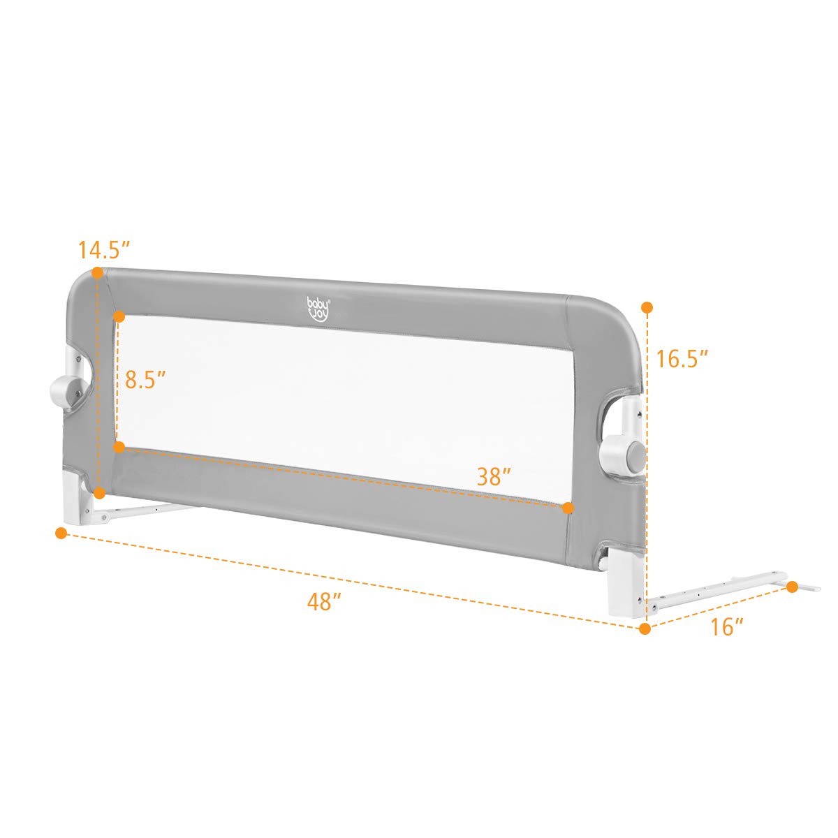 BABY JOY Double Sided Bed Rail Guard, 2 Pack, Extra Long, Swing Down for Convertible Crib, Folding Baby Safety Bedrail for Kids Twin Full Size Queen King Mattress, Rails for Toddlers (Gray, 48-Inch)