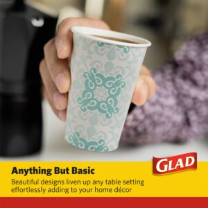 Glad Everyday Disposable Paper Cups with Aqua Victorian Design, 12 Ounces | 12 Oz Paper Cups for Everyday Use from Glad | Disposable Cups Paper | 50 Count