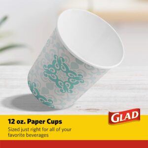 Glad Everyday Disposable Paper Cups with Aqua Victorian Design, 12 Ounces | 12 Oz Paper Cups for Everyday Use from Glad | Disposable Cups Paper | 50 Count