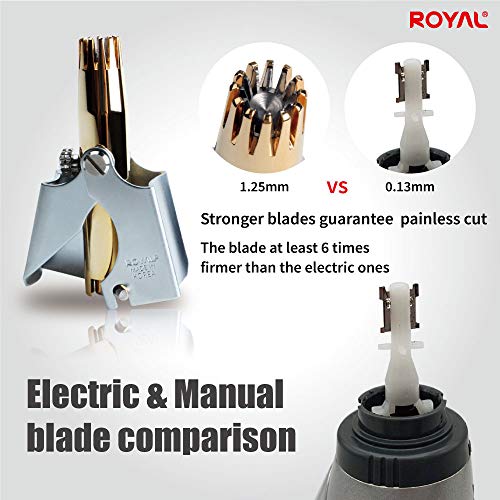 [MADE IN KOREA] ROYAL Gold Nose hair trimmer for men, Godlen Birdie", Allergy-free, Manual, Battery-free, Waterproof, Painless with Twelve Dual-Edged blades, Patented Mechanism ET-4PG