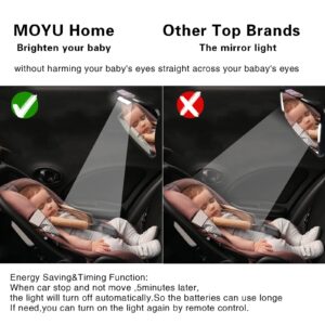 Moyu Home Baby Car Mirror,3 Modes LED Lights Back Seat Rear Facing toddler Safety Mirror,11.4" X 7.1"Wide View with 360 Pivoting,Shatterproof Glass Black