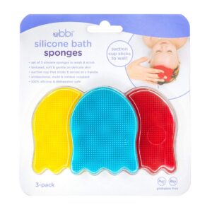 ubbi jellyfish silicone baby bath sponges, baby bathing and care essentials for newborns, baby bath brushes for dry skin and cradle cap, set of 3