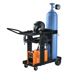 reliancer 3-tier rolling welding cart mig tig arc plasma cutter machine heavy duty welding welder cart 180 lbs weight capacity with tank storage & 2 cable hooks & safety chain plasma cutting equipment