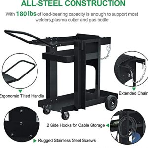 Reliancer 3-Tier Rolling Welding Cart MIG TIG ARC Plasma Cutter Machine Heavy Duty Welding Welder Cart 180 Lbs Weight Capacity with Tank Storage & 2 Cable Hooks & Safety Chain Plasma Cutting Equipment