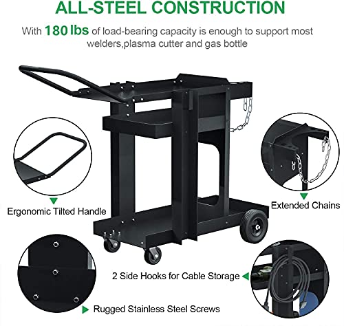 Reliancer 3-Tier Rolling Welding Cart MIG TIG ARC Plasma Cutter Machine Heavy Duty Welding Welder Cart 180 Lbs Weight Capacity with Tank Storage & 2 Cable Hooks & Safety Chain Plasma Cutting Equipment