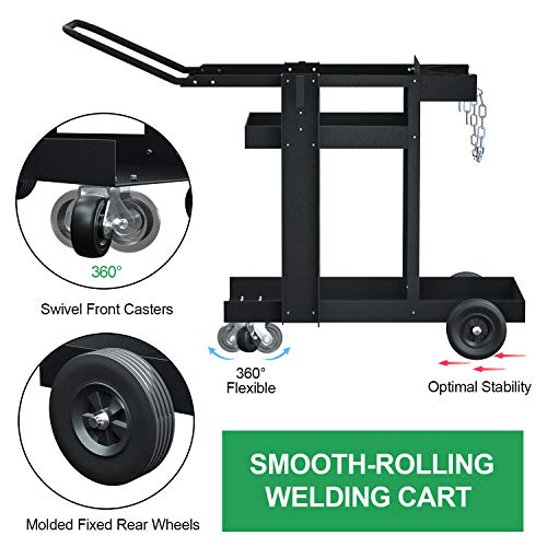 Reliancer 3-Tier Rolling Welding Cart MIG TIG ARC Plasma Cutter Machine Heavy Duty Welding Welder Cart 180 Lbs Weight Capacity with Tank Storage & 2 Cable Hooks & Safety Chain Plasma Cutting Equipment