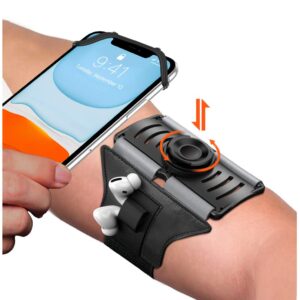 vup running armband 360°rotatable for iphone 15/14/13/pro max/pro/mini/12/11/se/8/7/plus, fits all 4-6.7 inch smartphones, with key holder phone armband for running hiking biking (black-detachable)