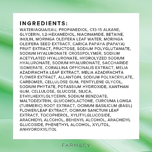 Farmacy Daily Greens Oil Free Gel Face Moisturizer - Daily Facial Moisturizing Cream with Hyaluronic Acid - New Fragrance-Free Formula