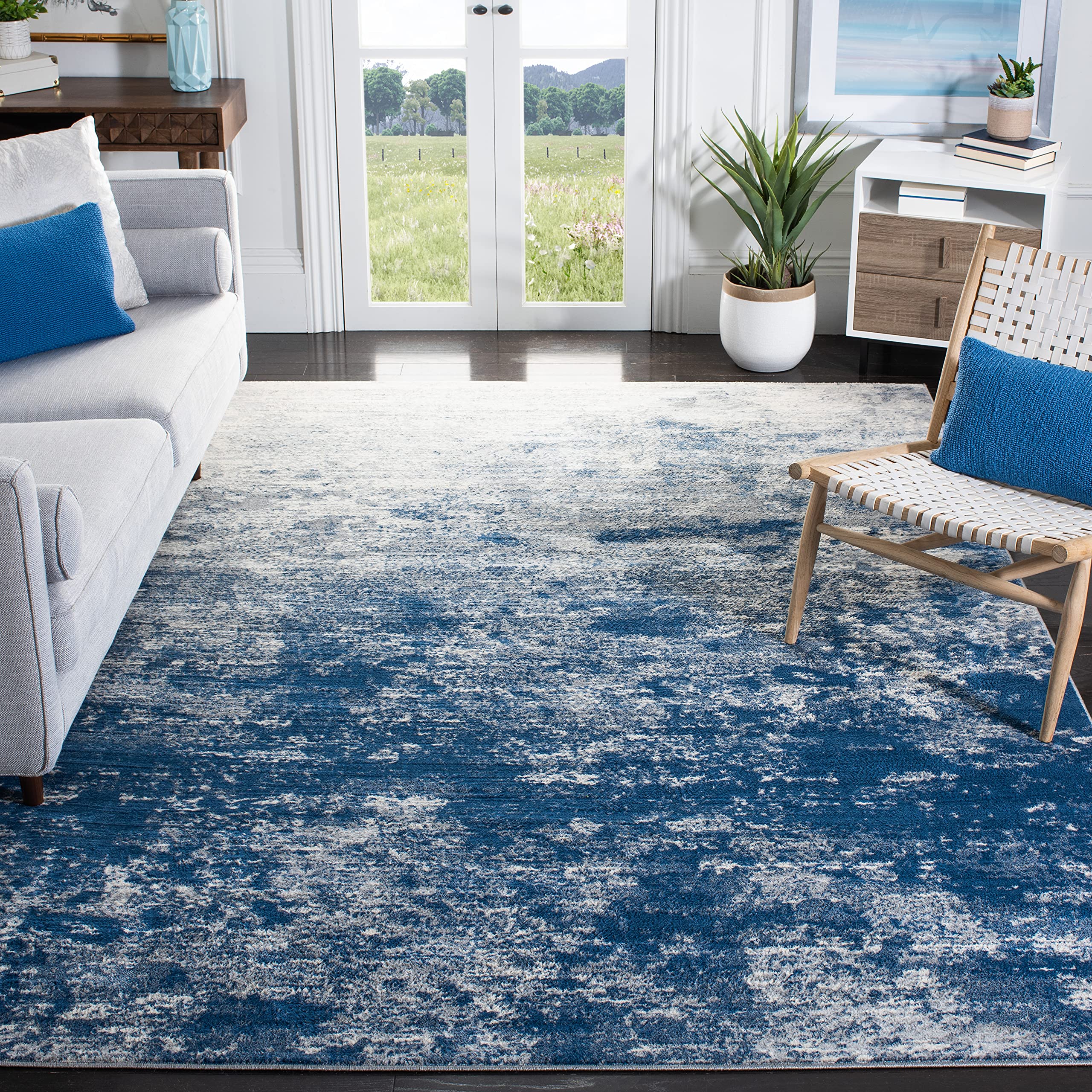 SAFAVIEH Brentwood Collection Area Rug - 9' x 12', Grey & Navy, Modern Abstract Design, Non-Shedding & Easy Care, Ideal for High Traffic Areas in Living Room, Bedroom (BNT822G)