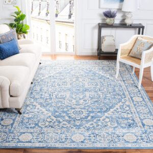 safavieh brentwood collection area rug - 8' x 10', ivory & navy, medallion distressed design, non-shedding & easy care, ideal for high traffic areas in living room, bedroom (bnt832a)