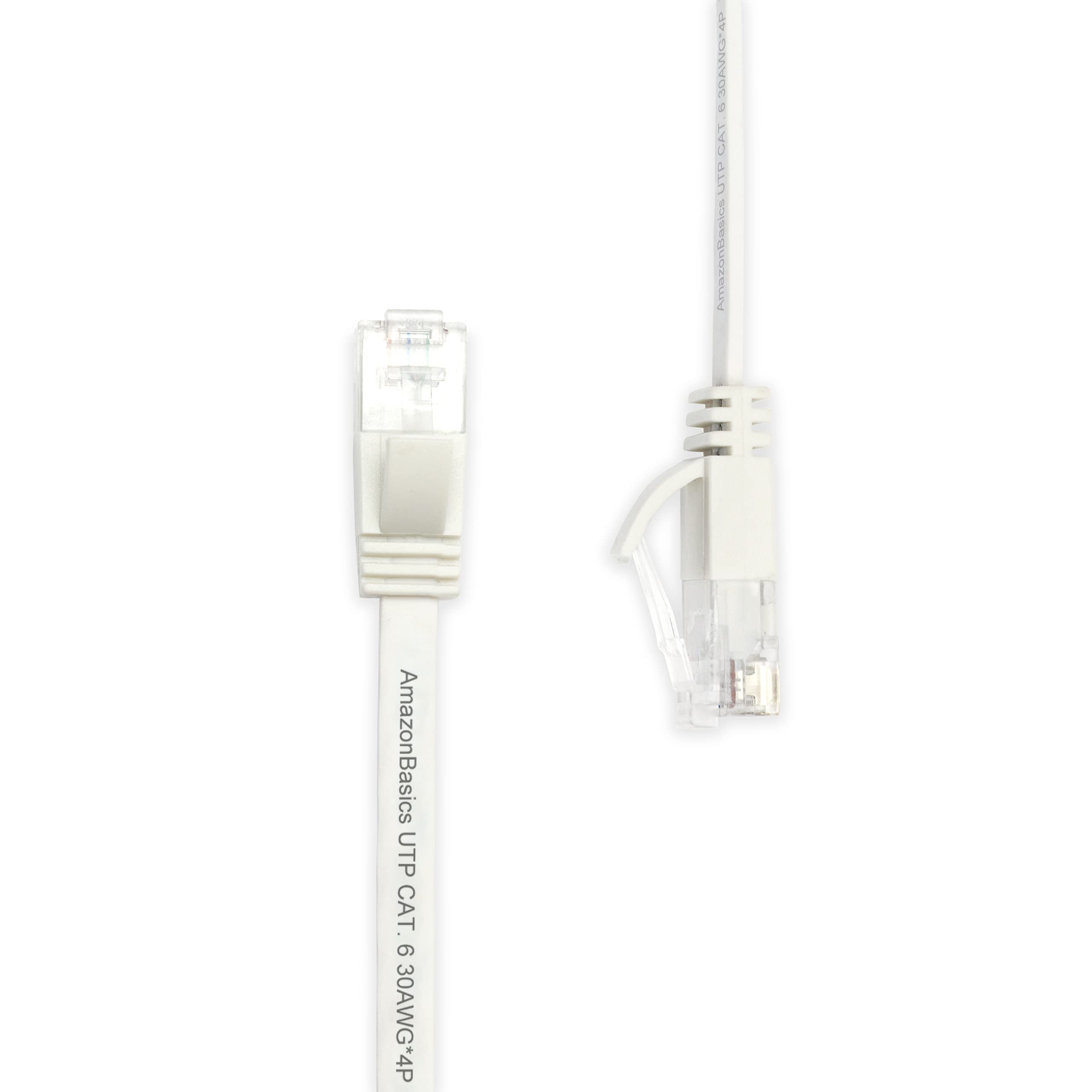 Amazon Basics RJ45 Cat 6 Ethernet Patch Cable, Flat, 250MHz, Snagless, Includes 25 Nails, 100 Foot, White With Printer