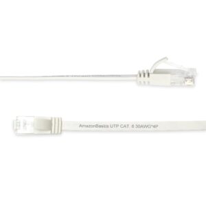 Amazon Basics RJ45 Cat 6 Ethernet Patch Cable, Flat, 250MHz, Snagless, Includes 25 Nails, 100 Foot, White With Printer