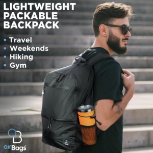 AirBags 25L Packable Back-pack, Ultra Lightweight-Day-pack for the Gym, Carry On Back-pack, Water Resistant Foldable-Bag, Traveler Hiking-Gift, Back-pack for Traveling, Outdoor Collapsible Back-pack