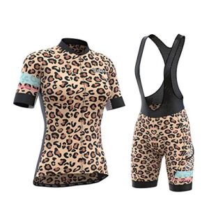 women's pro series leopard print cycling short sleeve jersey, bib shorts, or kit bundle (medium - size 6, jersey + bib shorts set)