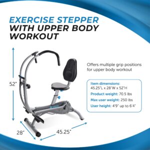 Stamina EasyStep Recumbent Stepper with Arm Workout - Recumbent Cross Trainer with Smart Workout App for Home Workout - Up to 250 lbs Weight Capacity