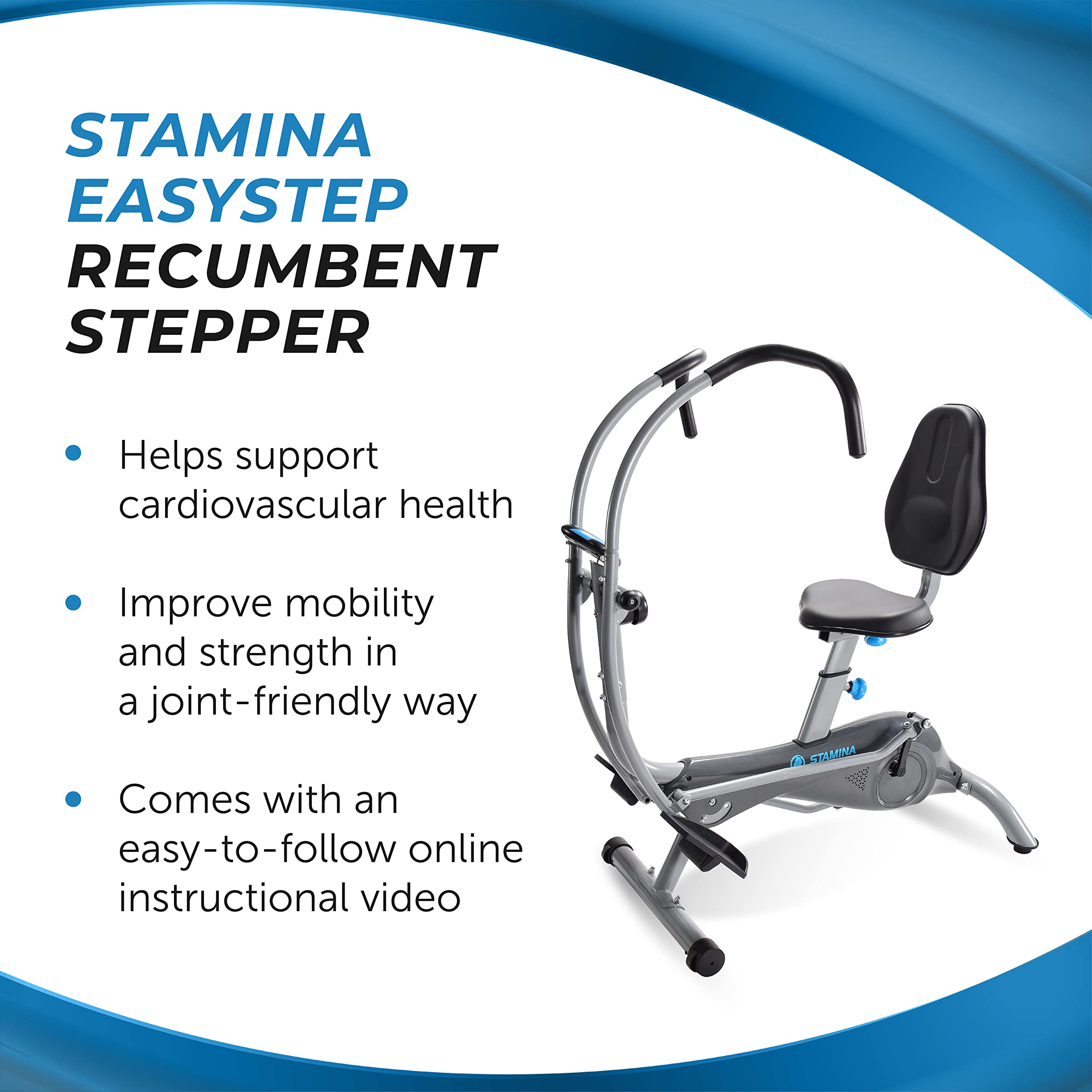 Stamina EasyStep Recumbent Stepper with Arm Workout - Recumbent Cross Trainer with Smart Workout App for Home Workout - Up to 250 lbs Weight Capacity