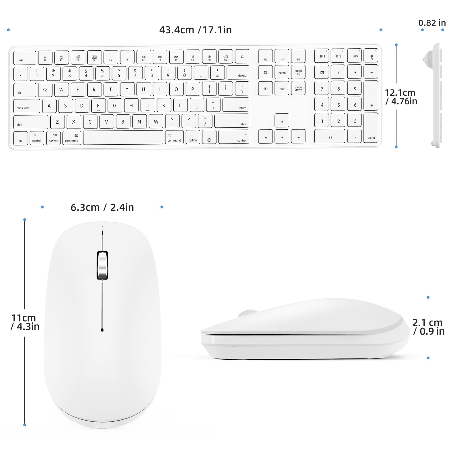 OMOTON Keyboard and Mouse for Mac, OMOTON Wireless Keyboard and Mouse Combo, Multi-Device Keyboard with Numeric Keypad for MacBook Pro/Air, iMac, iMac Pro, Mac Mini, Mac Pro Laptop and PC (Silver)