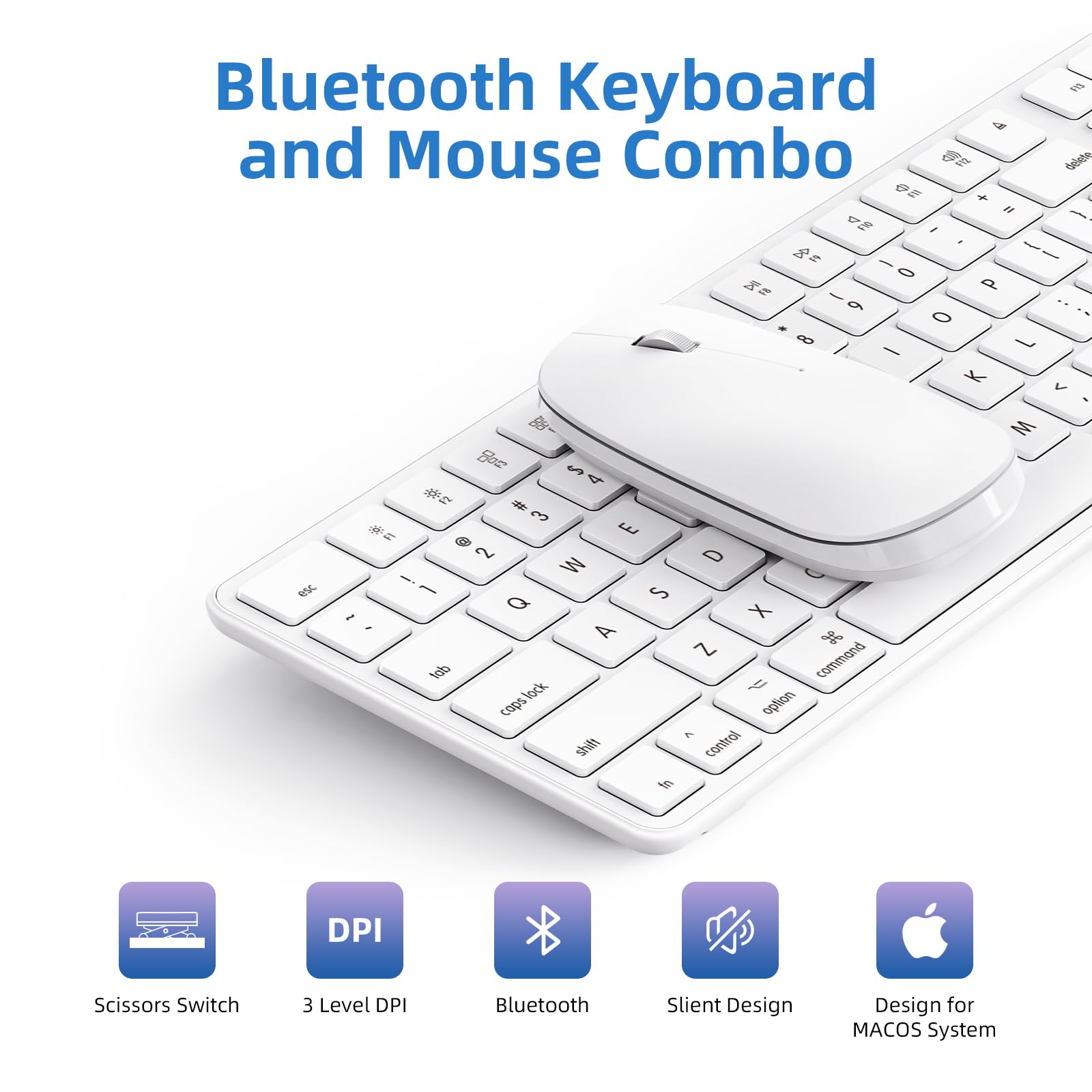 OMOTON Keyboard and Mouse for Mac, OMOTON Wireless Keyboard and Mouse Combo, Multi-Device Keyboard with Numeric Keypad for MacBook Pro/Air, iMac, iMac Pro, Mac Mini, Mac Pro Laptop and PC (Silver)