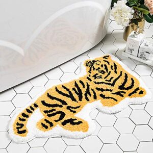 Cute Soft Tiger Shaped Animals Bath Mat Area Rug for Bedroom Bathroom Kitchen Floor Water Absorption Non-Slip Small Carpet Door Mat Kid's Room Playmat (50 * 75CM)