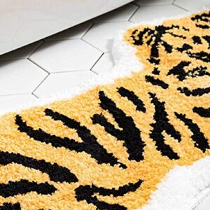 Cute Soft Tiger Shaped Animals Bath Mat Area Rug for Bedroom Bathroom Kitchen Floor Water Absorption Non-Slip Small Carpet Door Mat Kid's Room Playmat (50 * 75CM)