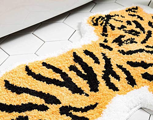 Cute Soft Tiger Shaped Animals Bath Mat Area Rug for Bedroom Bathroom Kitchen Floor Water Absorption Non-Slip Small Carpet Door Mat Kid's Room Playmat (50 * 75CM)