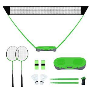 fbsport portable badminton net set with storage base, folding volleyball badminton net with 2 badminton rackets 2 shuttlecocks 10x5 ft net, easy setup for beach backyard combo set sport games