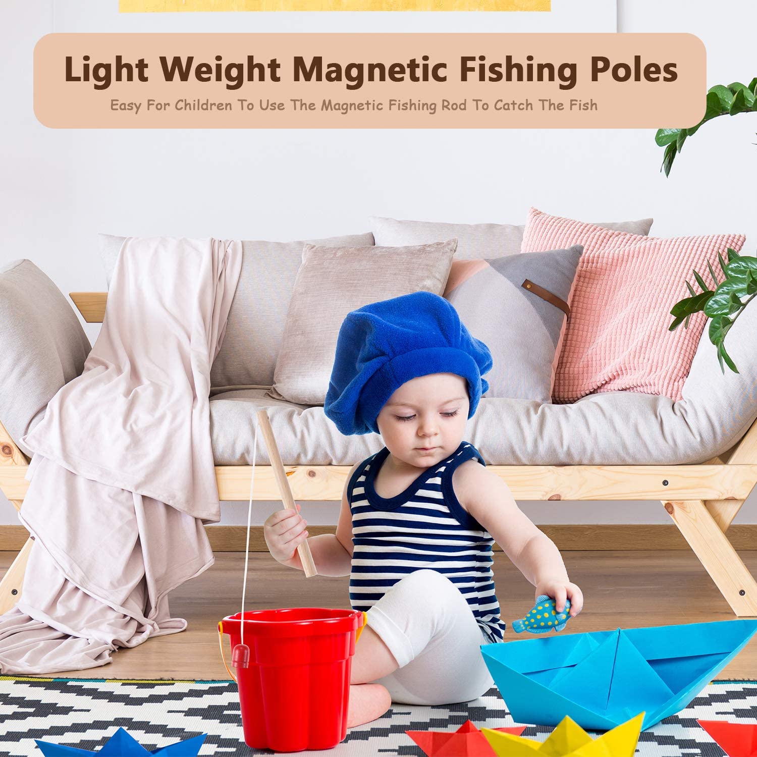 Sumind 4 Pieces Wooden Magnetic Fishing Poles Magnet Poles Fishing Rod for Wooden Magnetic Fishing Game for Kindergarten Preschool Girl Boy