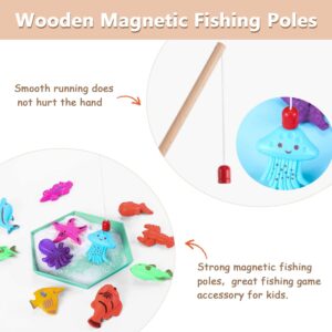 Sumind 4 Pieces Wooden Magnetic Fishing Poles Magnet Poles Fishing Rod for Wooden Magnetic Fishing Game for Kindergarten Preschool Girl Boy