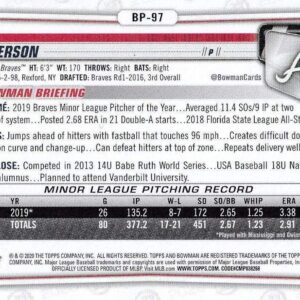 2020 Bowman Prospects #BP-97 Ian Anderson Atlanta Braves RC Rookie MLB Baseball Trading Card