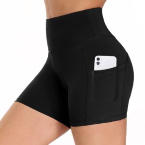 hltpro spandex biker shorts for women with pockets, high waisted workout gym yoga shorts