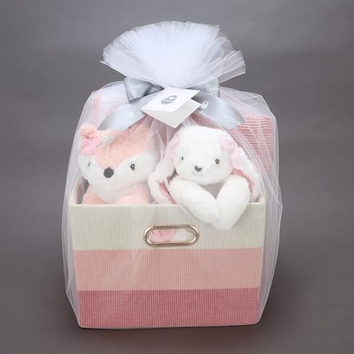 Lambs & Ivy Pink/White 5-Piece Luxury Infant/Newborn/Baby Gift Basket