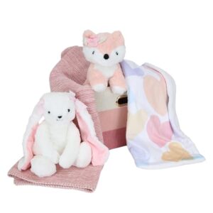 Lambs & Ivy Pink/White 5-Piece Luxury Infant/Newborn/Baby Gift Basket