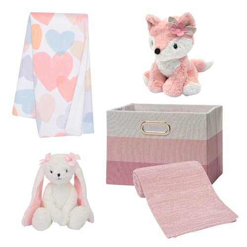 Lambs & Ivy Pink/White 5-Piece Luxury Infant/Newborn/Baby Gift Basket