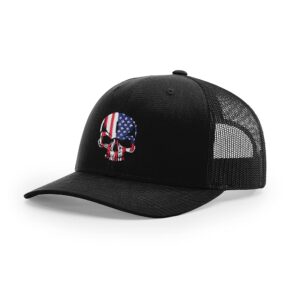 B Wear Sportswear Freedom Skull USA American Flag Men's Snapback Embroidered Trucker Cap Hat Black