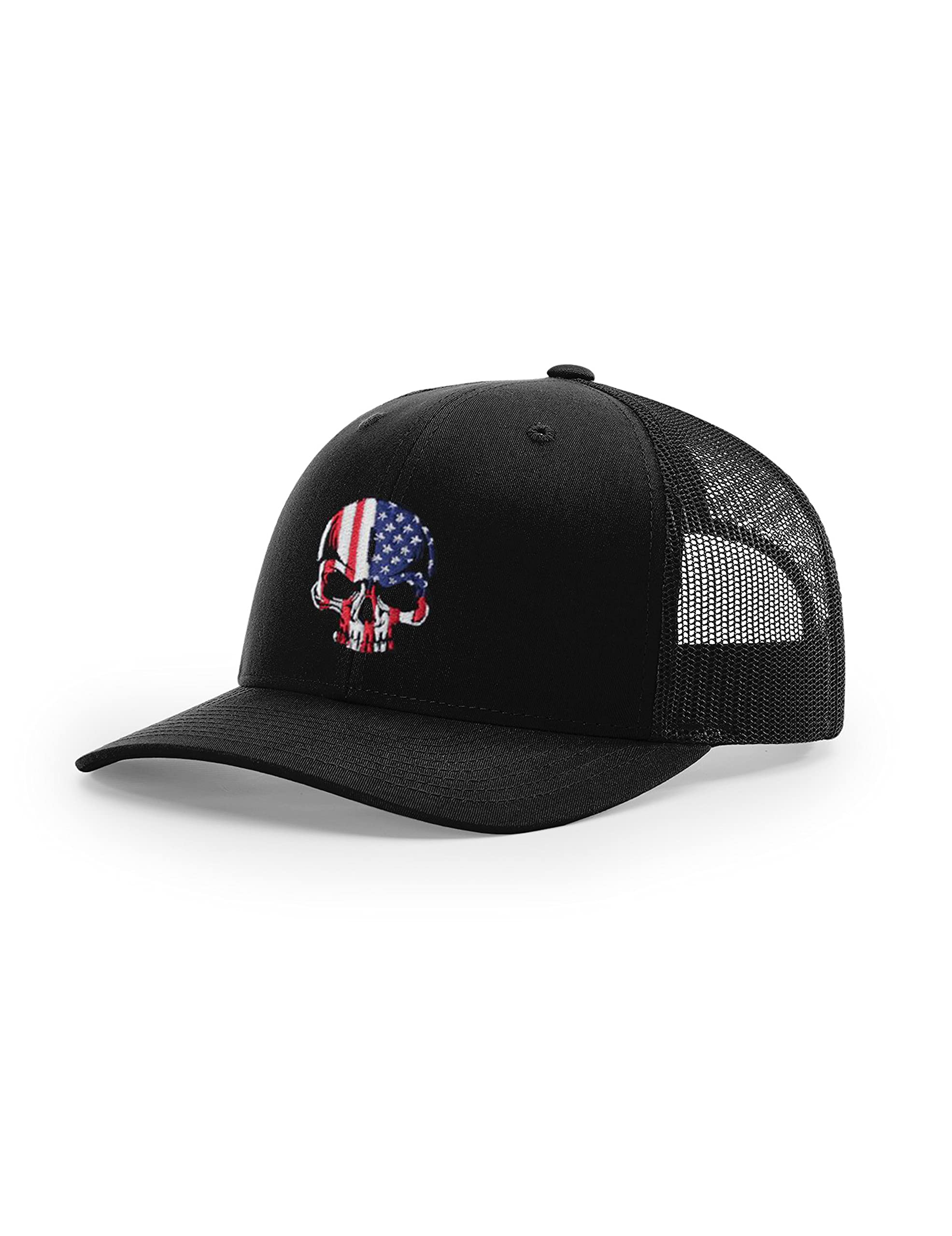 B Wear Sportswear Freedom Skull USA American Flag Men's Snapback Embroidered Trucker Cap Hat Black