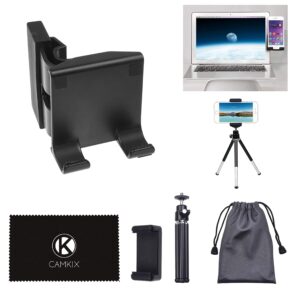 camkix mini tripod and smartphone clip-on holder - 1x tabletop extendable tripod photography, vlogging, online meetings - 1x adjustable mount for thin laptop and thick desktop monitors (up to 25mm)