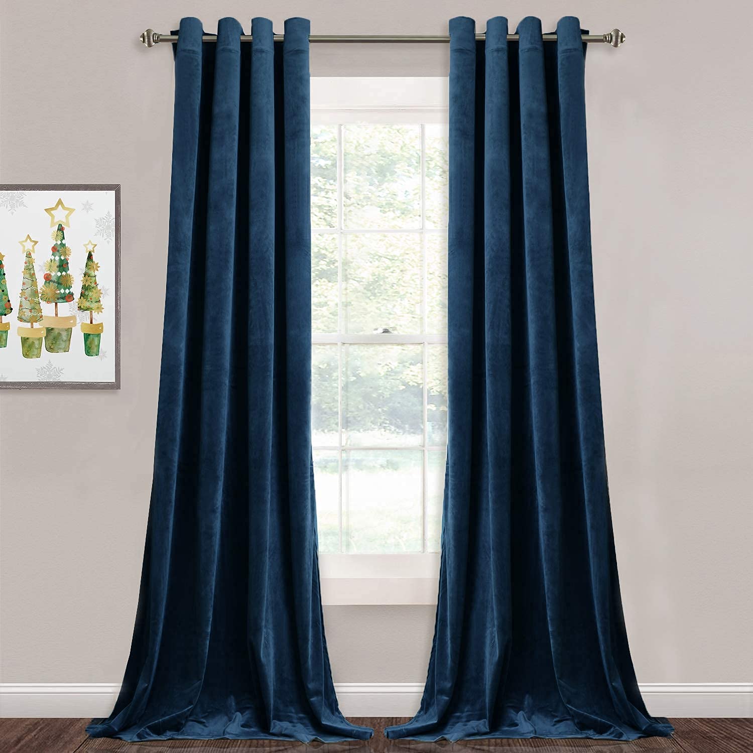 StangH Velvet Blackout Curtains Navy - Luxury Blue Curtains Velvet Textured Panel Drapes for Hotel Hall/Farmhouse Decor, Heavy Duty Summer Heat Block Out, Navy Blue, Wide 52 x Long 96 inches, 2 Pcs