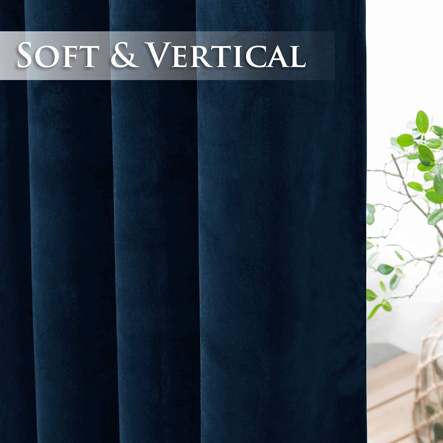 StangH Velvet Blackout Curtains Navy - Luxury Blue Curtains Velvet Textured Panel Drapes for Hotel Hall/Farmhouse Decor, Heavy Duty Summer Heat Block Out, Navy Blue, Wide 52 x Long 96 inches, 2 Pcs