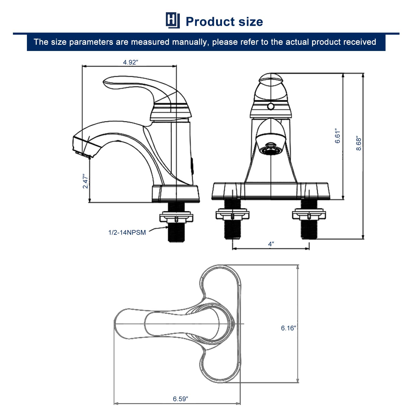 HOMELODY Plastic Bathroom Faucet Matte Black 4 inch Centerset Bathroom Sink Faucet Single Handle Faucet for 2 or 3 Holes Lavatory Faucet, Hot and Cold Water RV Faucet