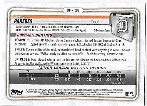 2020 Bowman Prospects #BP-120 Isaac Paredes Detroit Tigers RC Rookie MLB Baseball Trading Card