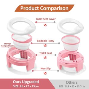 Portable Potty for Toddler Travel Seat Foldable Car Potty Training Toilet with Travel and Storage Bag Kids for 24M- 3 Years(Pink)